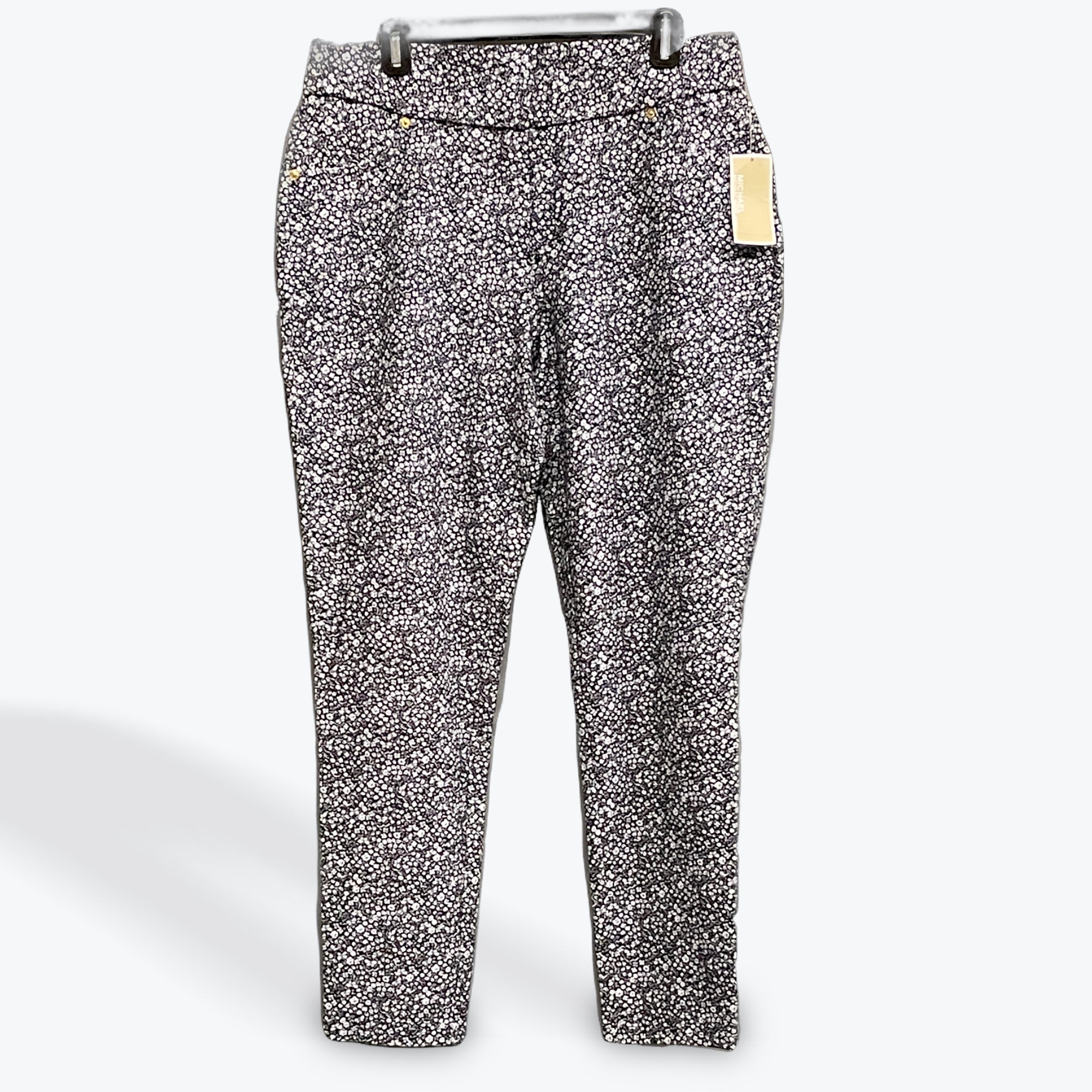 Michael Kors Black/White Floral Jeggings Stretch Knit Pants- 1X ...